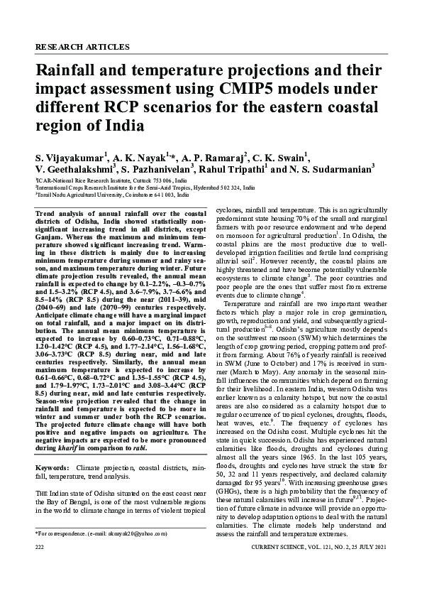 (PDF) Rainfall and Temperature Projections and their Impact Assessment ...