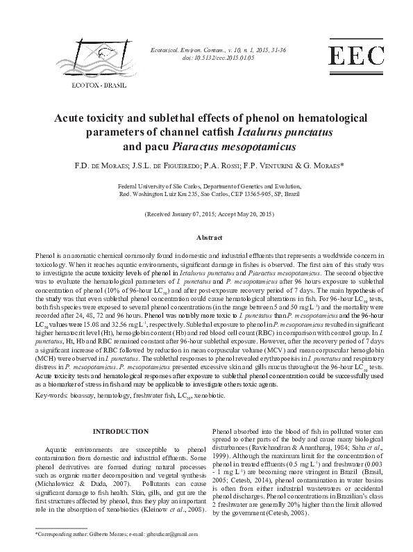 (PDF) Acute toxicity and sublethal effects of phenol on hematological ...