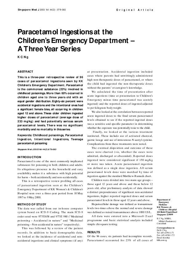 (PDF) Paracetamol ingestions at the Children's Emergency Department--a ...