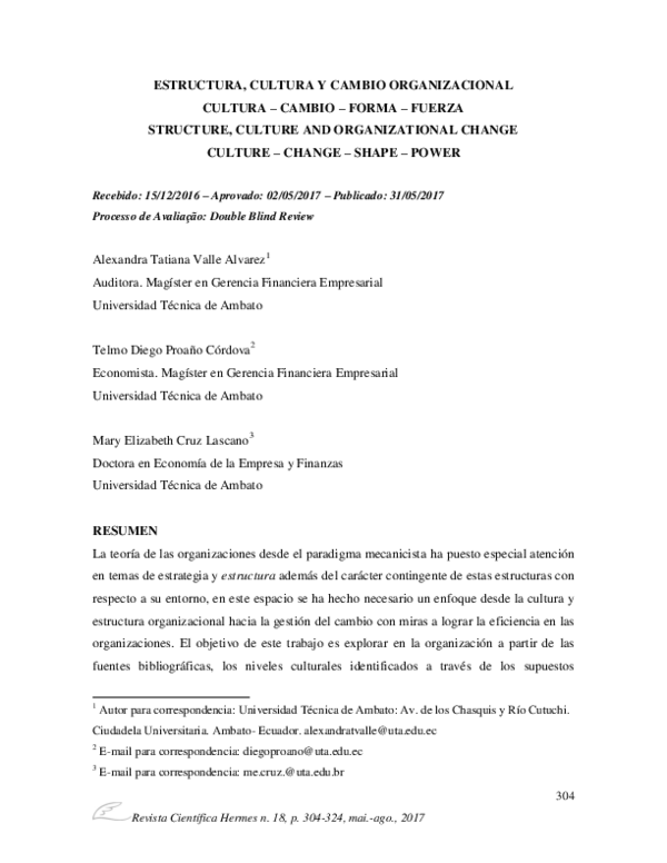 (PDF) Estructura, Cultura y Cambio Organizacional Cultura – Cambio ...