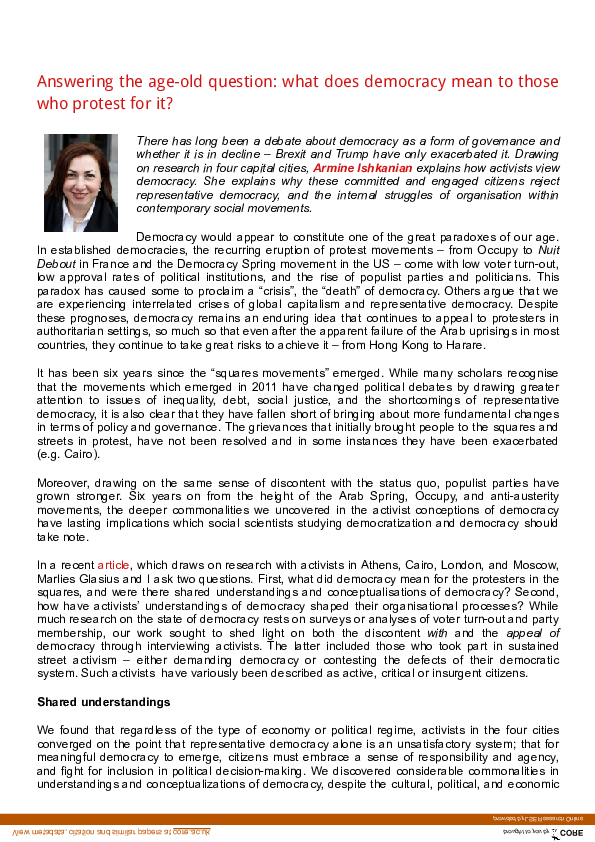 (PDF) Answering the age-old question: what does democracy mean to those ...