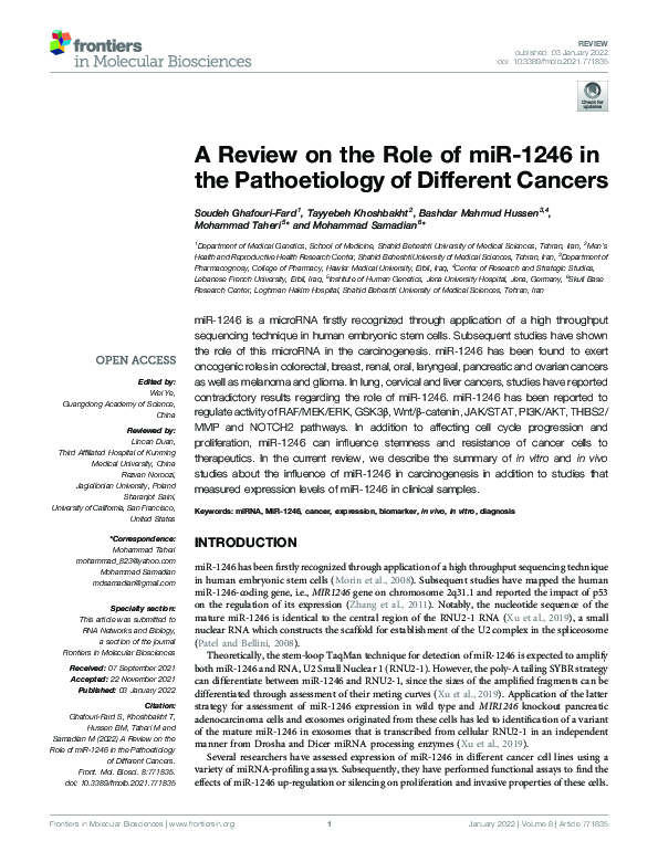 (PDF) A Review on the Role of miR-1246 in the Pathoetiology of ...