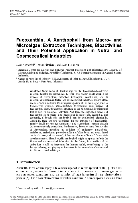 (PDF) Fucoxanthin, A Xanthophyll from Macro- and Microalgae: Extraction ...