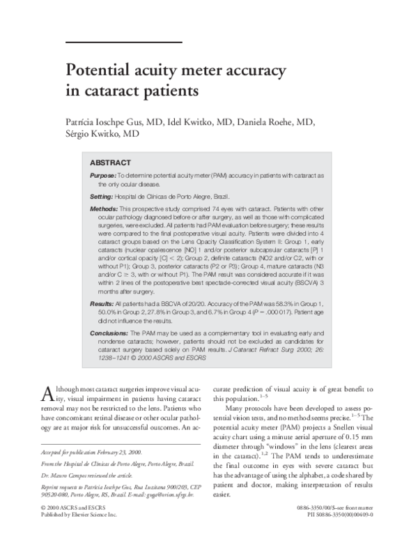 (PDF) Potential acuity meter accuracy in cataract patients