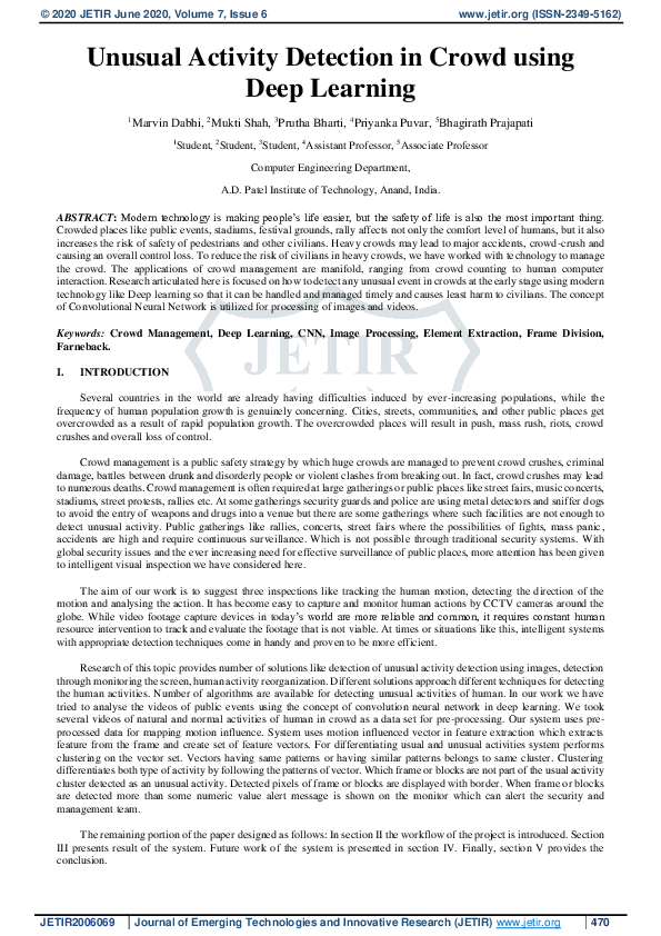 Pdf Unusual Activity Detection In Crowd Using Deep Learning