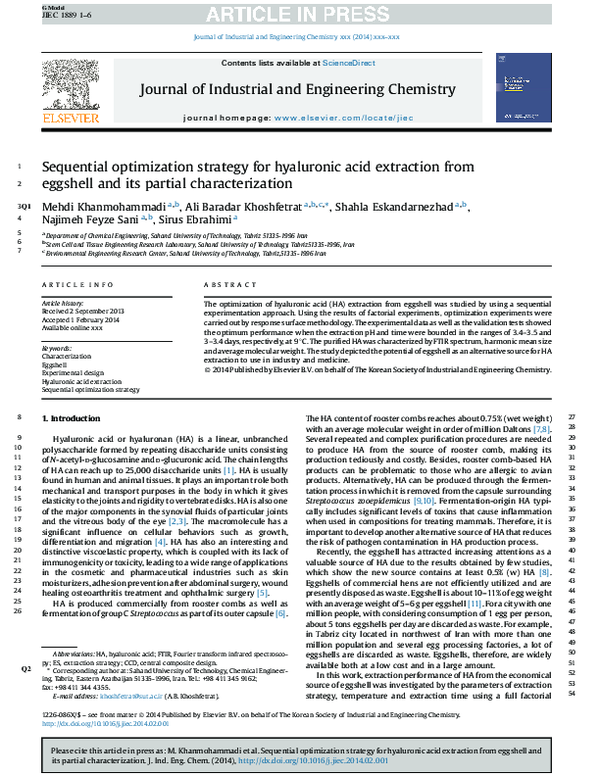 (PDF) Sequential optimization strategy for hyaluronic acid extraction from eggshell and its ...