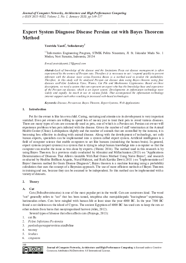 Pdf Expert System Diagnose Disease Persian Cat With Bayes Theorem Method