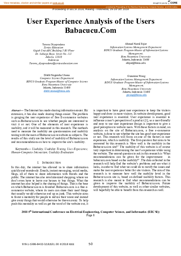 (PDF) User Experience Analysis of the Users Babacucu.Com | Gunawan Wang ...