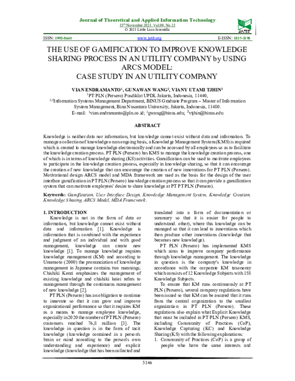 (PDF) THE USE OF GAMIFICATION TO IMPROVE KNOWLEDGE SHARING PROCESS IN AN UTILITY COMPANY by ...