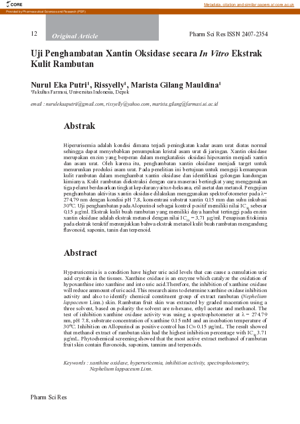(PDF) Uji Penghambatan Xantin Oksidase Secara In Vitro Ekstrak Kulit ...