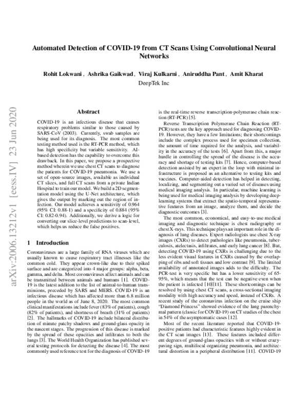 (PDF) Automated Detection of COVID-19 from CT Scans using Convolutional Neural Networks ...