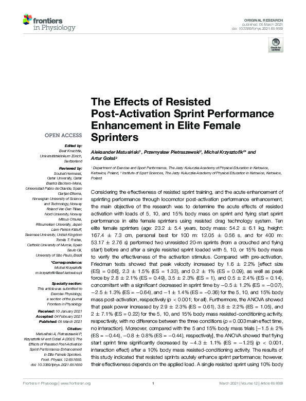 (PDF) The Effects of Resisted Post-Activation Sprint Performance Enhancement in Elite Female ...