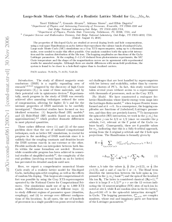 (PDF) Large-Scale Monte Carlo Study of a Realistic Lattice Model for Ga1-xMnxAs