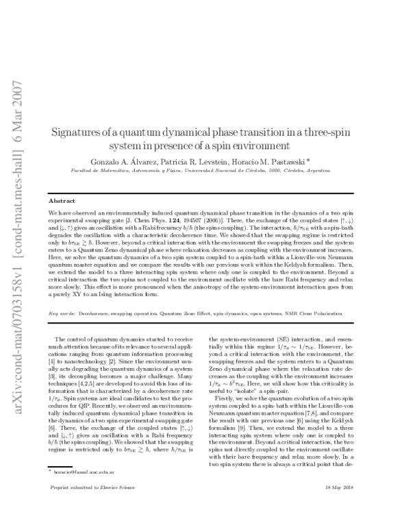(PDF) Signatures of a quantum dynamical phase transition in a three-spin system in presence of a ...