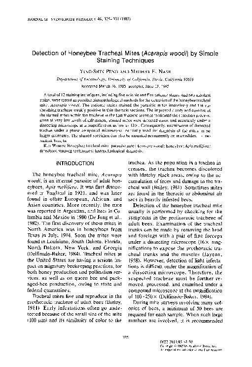 (PDF) Detection of honeybee tracheal mites (Acarapis woodi) by simple ...