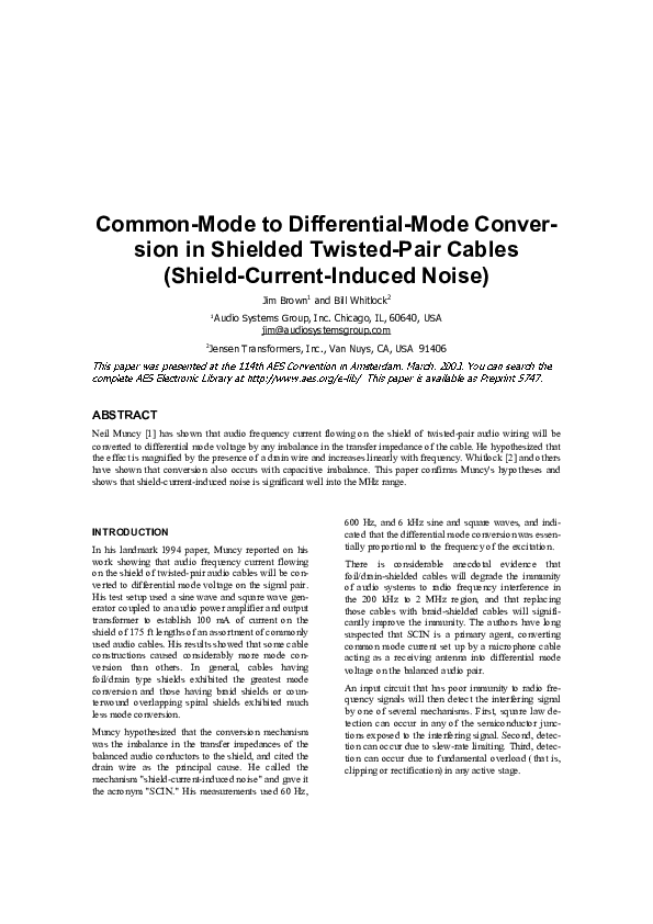 (PDF) Common-Mode to Differential-Mode Conversion in Shielded Twisted ...