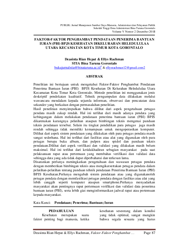 (PDF) Faktor-Faktor Penghambat Pendataan Penerima Bantuan Iuran (Pbi ...