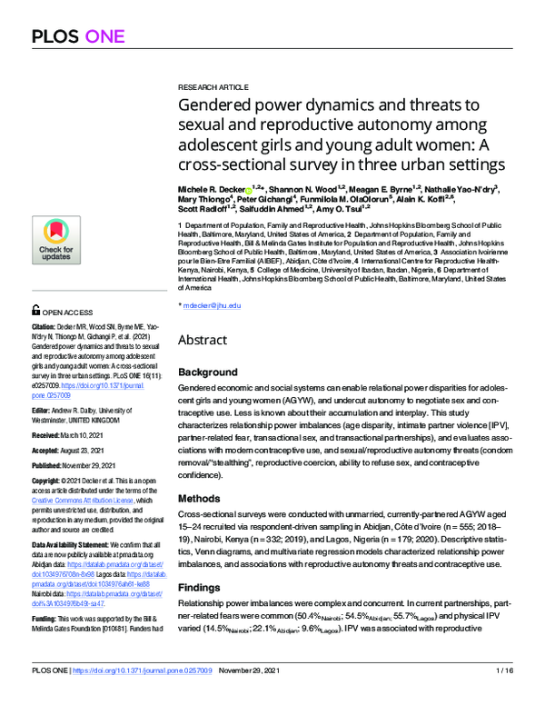 (PDF) Gendered power dynamics and threats to sexual and reproductive ...
