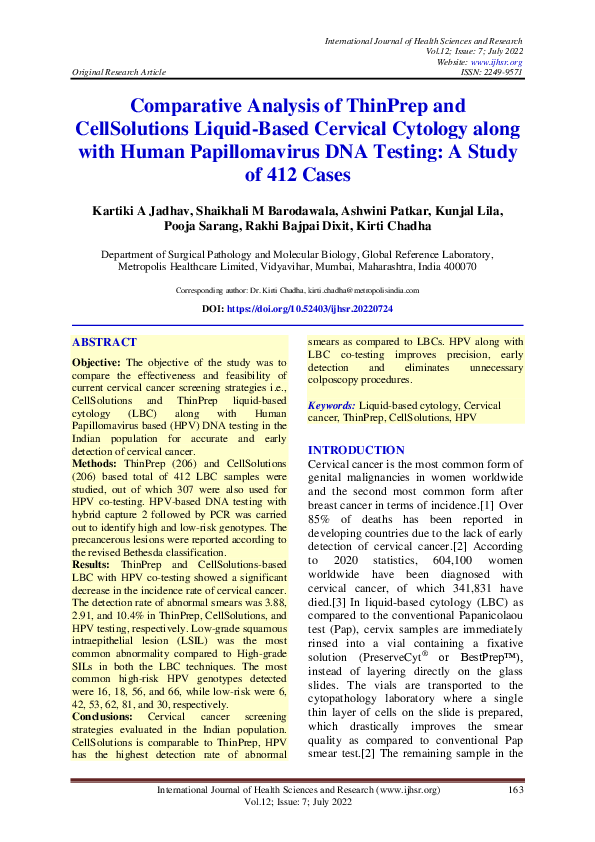 (PDF) Comparative Analysis of ThinPrep and CellSolutions Liquid-Based ...