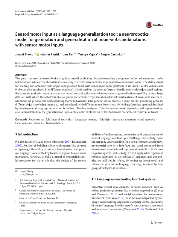 Pdf Sensorimotor Input As A Language Generalisation Tool A Neurorobotics Model For Generation