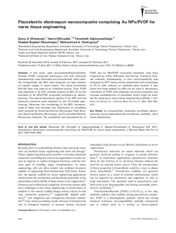 (PDF) Piezoelectric electrospun nanocomposite comprising Au NPs/PVDF for nerve tissue ...