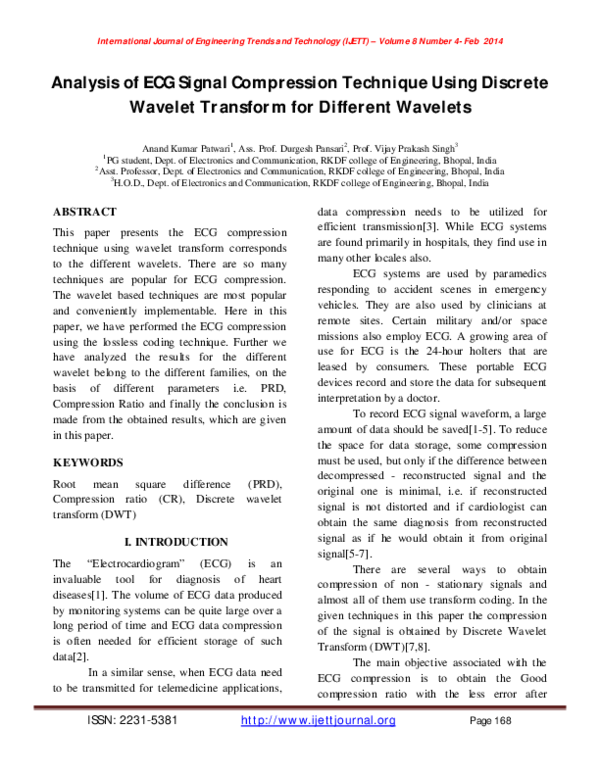 Pdf Analysis Of Ecg Signal Compression Technique Using Discrete Wavelet Transform For