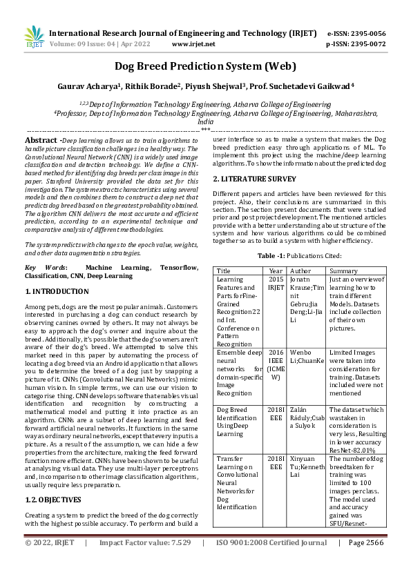 (PDF) Dog Breed Prediction System (Web