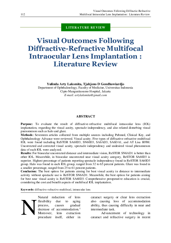 (PDF) Visual Outcomes Following Diffractive-Refractive Multifocal ...
