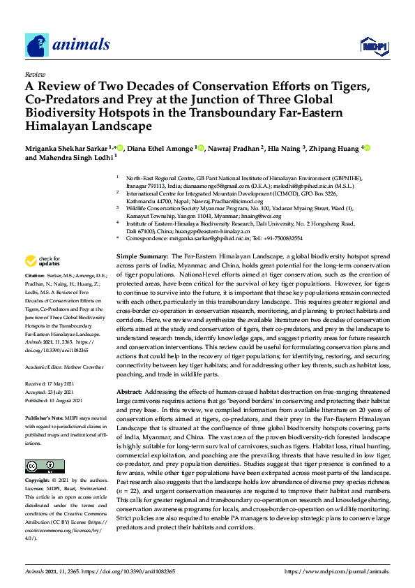 (PDF) A Review of Two Decades of Conservation Efforts on Tigers, Co ...