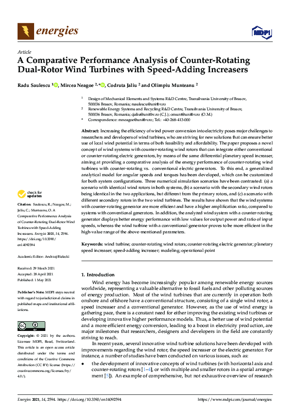 Pdf A Comparative Performance Analysis Of Counter Rotating Dual Rotor Wind Turbines With Speed
