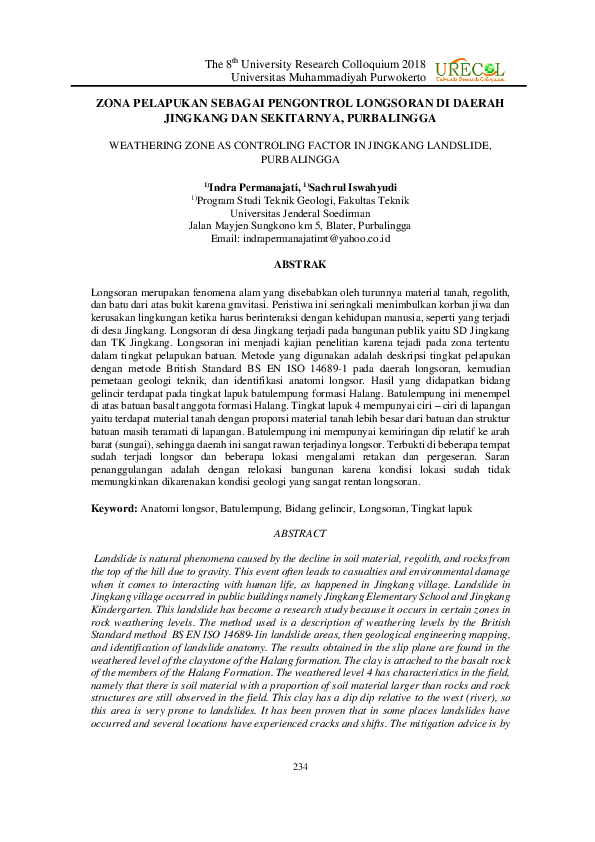 (PDF) Zona Pelapukan Sebagai Pengontrol Longsoran di Daerah Jingkang ...