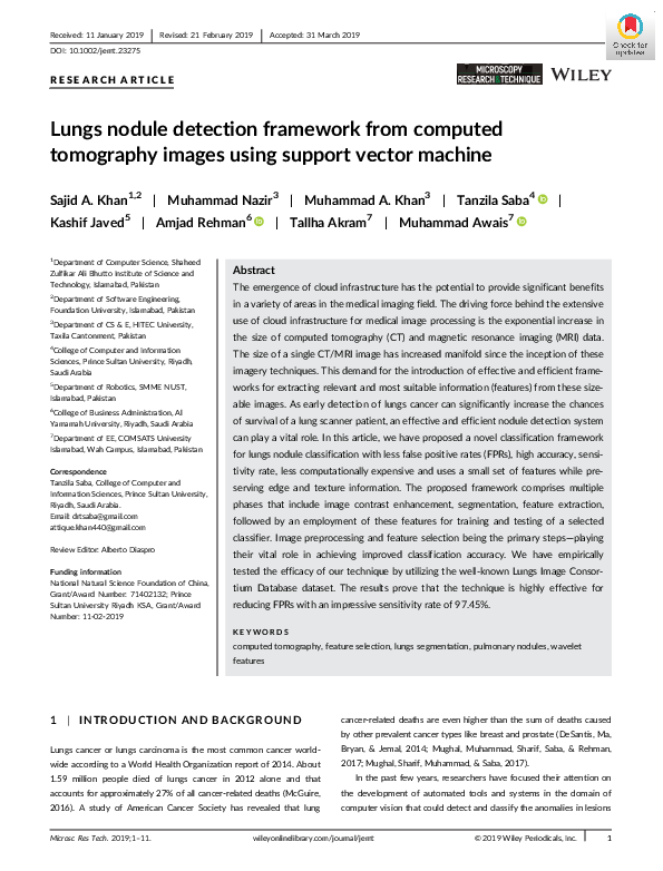 Pdf Lungs Nodule Detection Framework From Computed Tomography Images Using Support Vector Machine