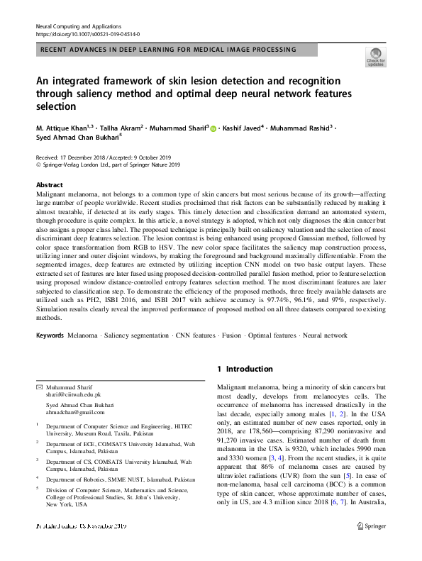 (PDF) An integrated framework of skin lesion detection and recognition ...
