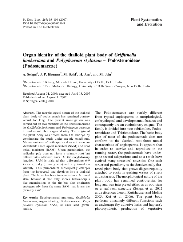 (PDF) Organ identity of the thalloid plant body of Griffithella ...
