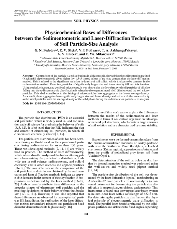 (PDF) Physicochemical bases of differences between the sedimentometric and laser-diffraction ...