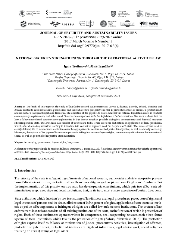 (PDF) National Security Strengthening Through the Operational ...