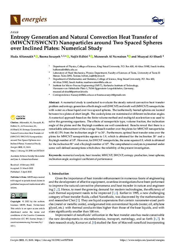 Pdf Entropy Generation And Natural Convection Heat Transfer Of Mwcnt