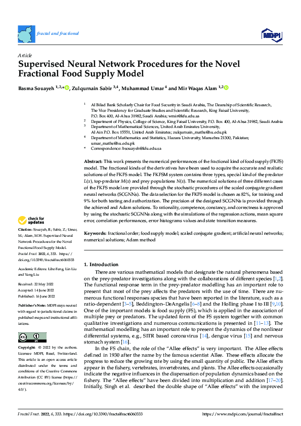 (PDF) Supervised Neural Network Procedures for the Novel Fractional Food Supply Model
