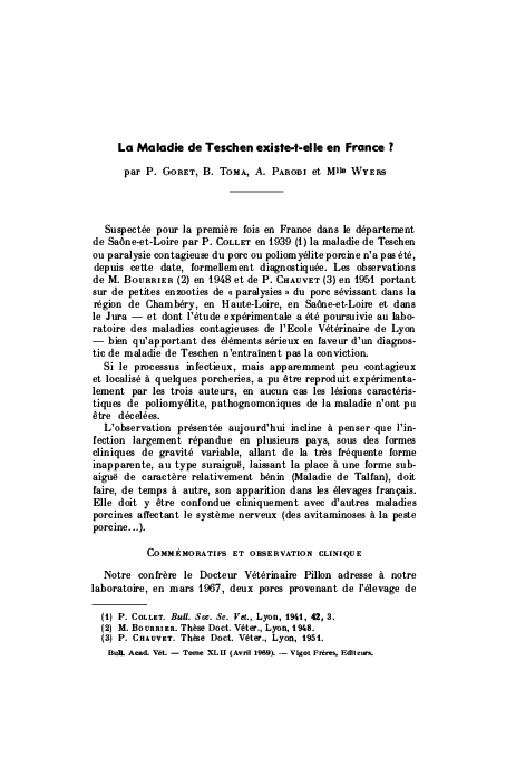 (PDF) La maladie de Teschen existe-t-elle en France ? | B. Toma ...