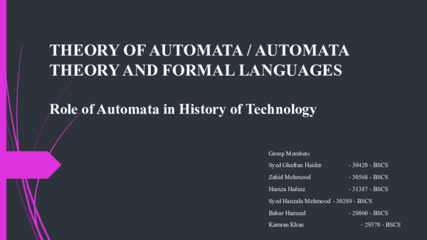 (PPT) Role of Automata in History of Technology
