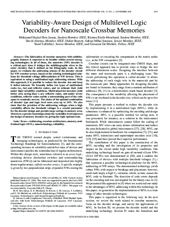 (PDF) Variability-Aware Design of Multilevel Logic Decoders for Nanoscale Crossbar Memories