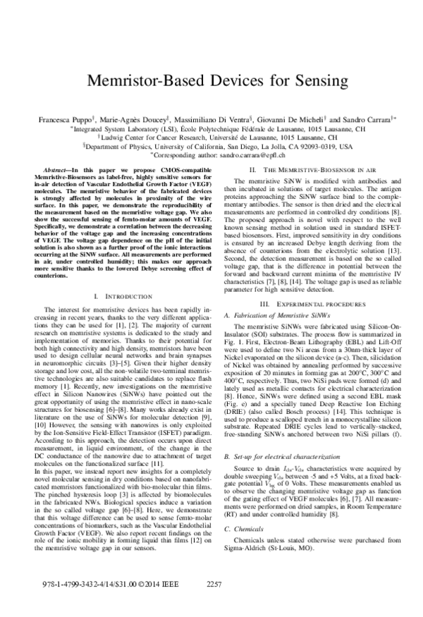 (PDF) Memristor-based devices for sensing