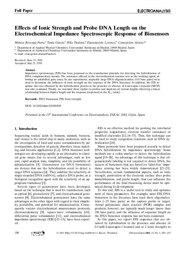 (PDF) Effects of Ionic Strength and Probe DNA Length on the Electrochemical Impedance ...