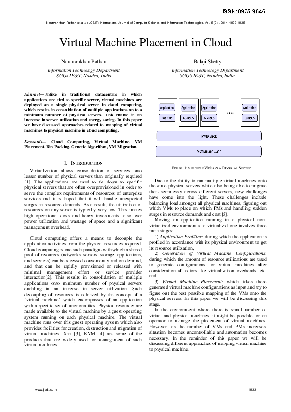 Pdf Virtual Machine Placement In Cloud Balaji Shetty