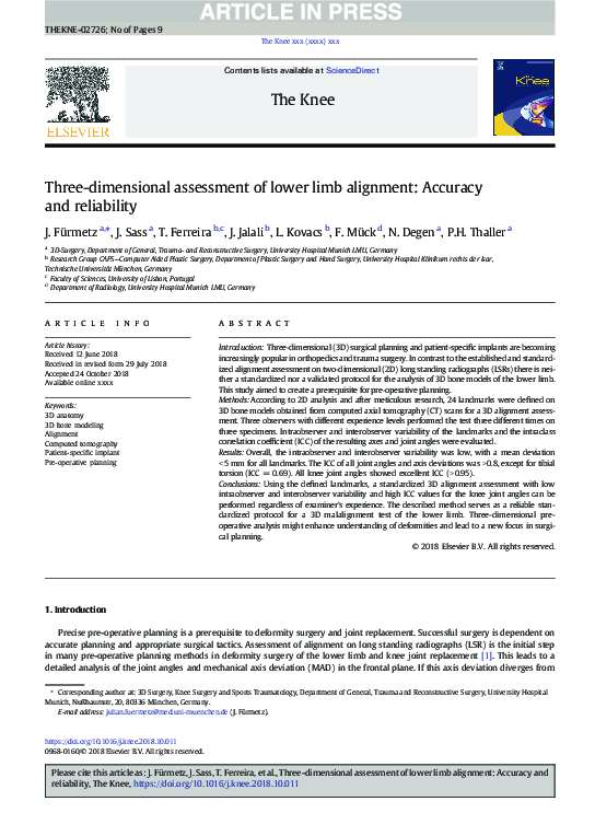 (PDF) Three-dimensional assessment of lower limb alignment: Accuracy ...