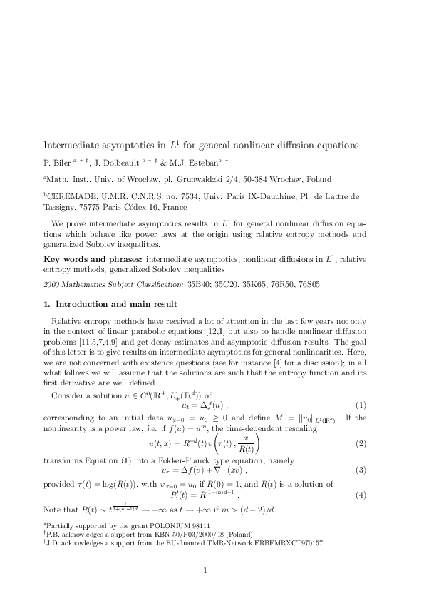 (PDF) Intermediate asymptotics in L1 for general nonlinear diffusion equations