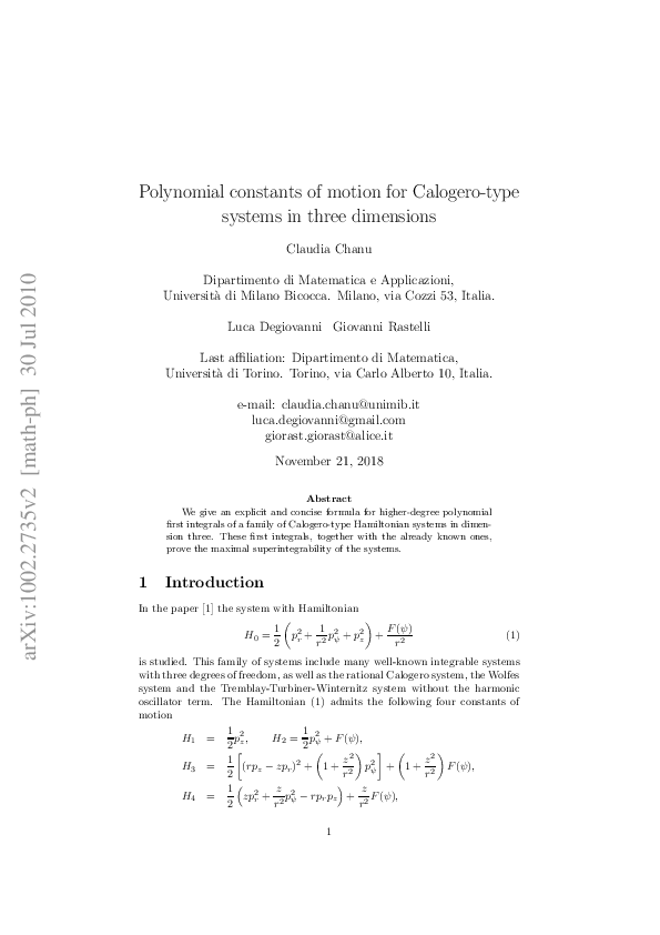 (PDF) Polynomial constants of motion for Calogero-type systems in three dimensions