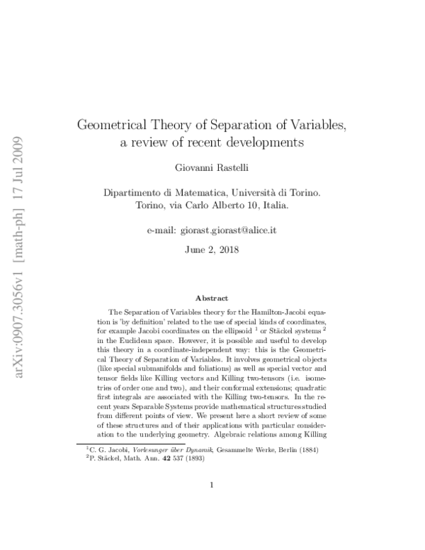 (PDF) Geometrical Separation of Variables in Grasp