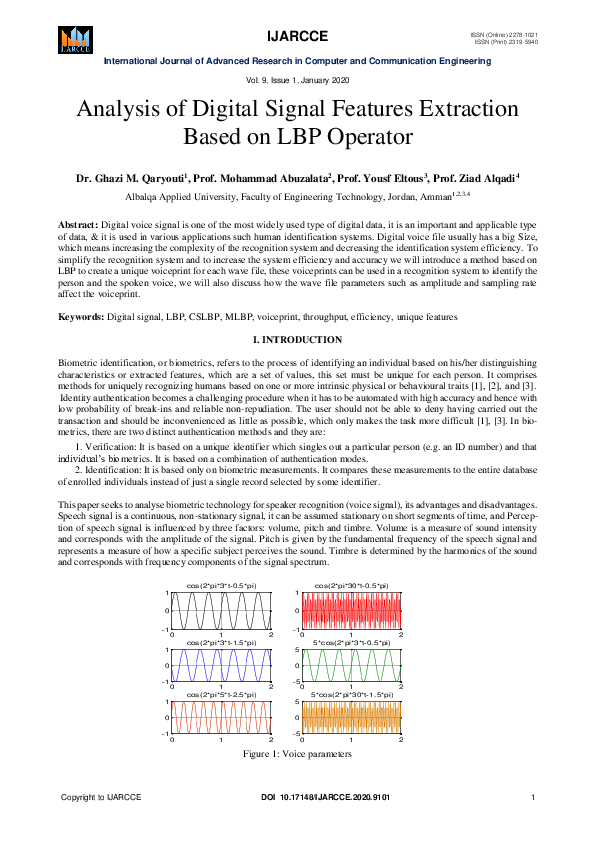 (PDF) Analysis of Digital Signal Features Extraction Based on LBP Operator