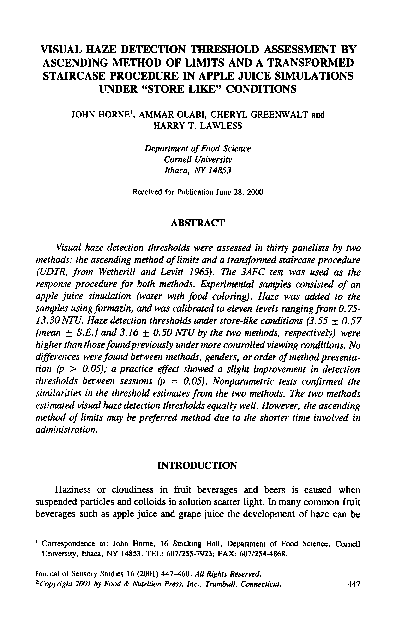 Pdf Visual Haze Detection Threshold Assessment By Ascending Method Of Limits And A Transformed